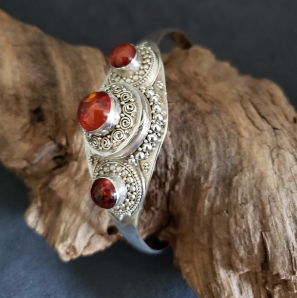 unknown | Jewelry | Sterling Silver Poison Cuff Bracelet With Amber ...